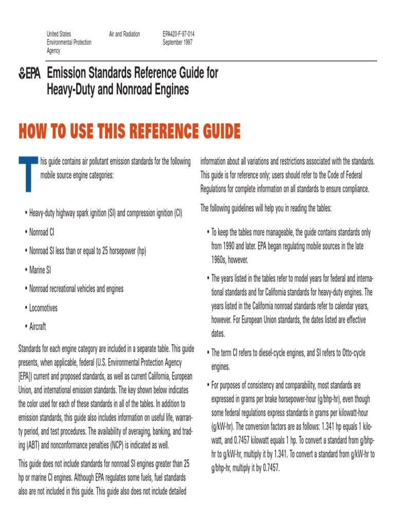 How To Use This Reference Guide: Emission Standards Reference Guide For ...