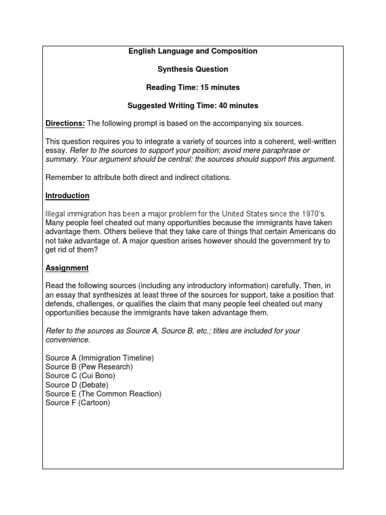 Synthesis Question | PDF | Illegal Immigration | Immigration