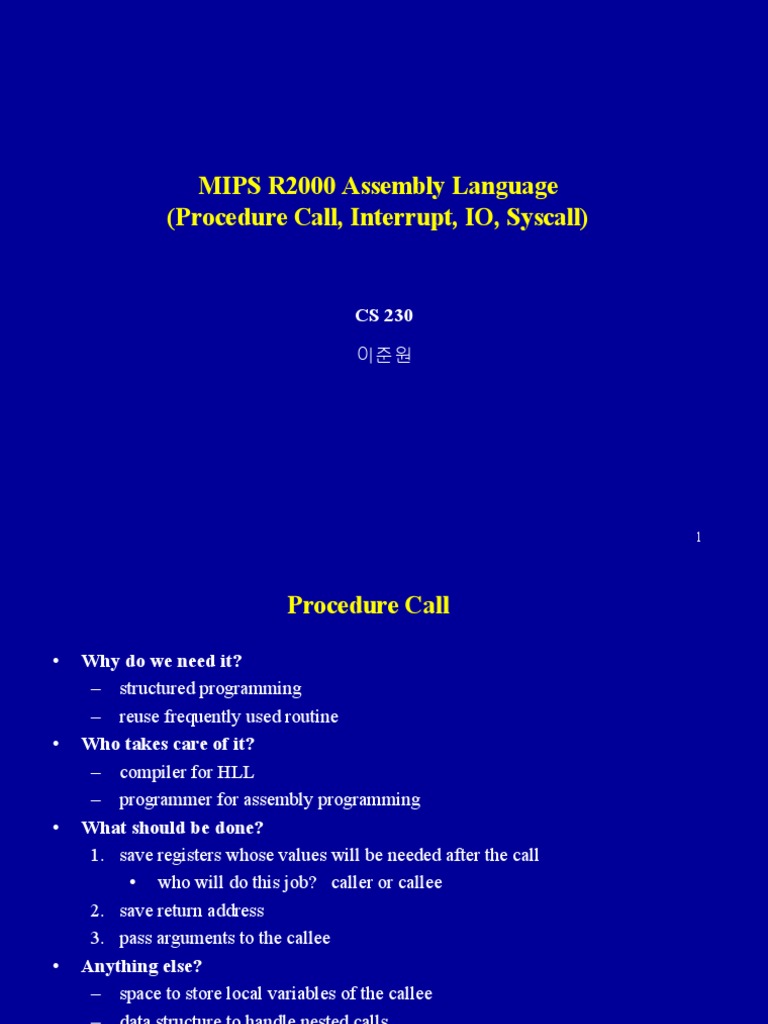 Mips Procedure Call Interrupt Io Syscall Inputoutput Subroutine