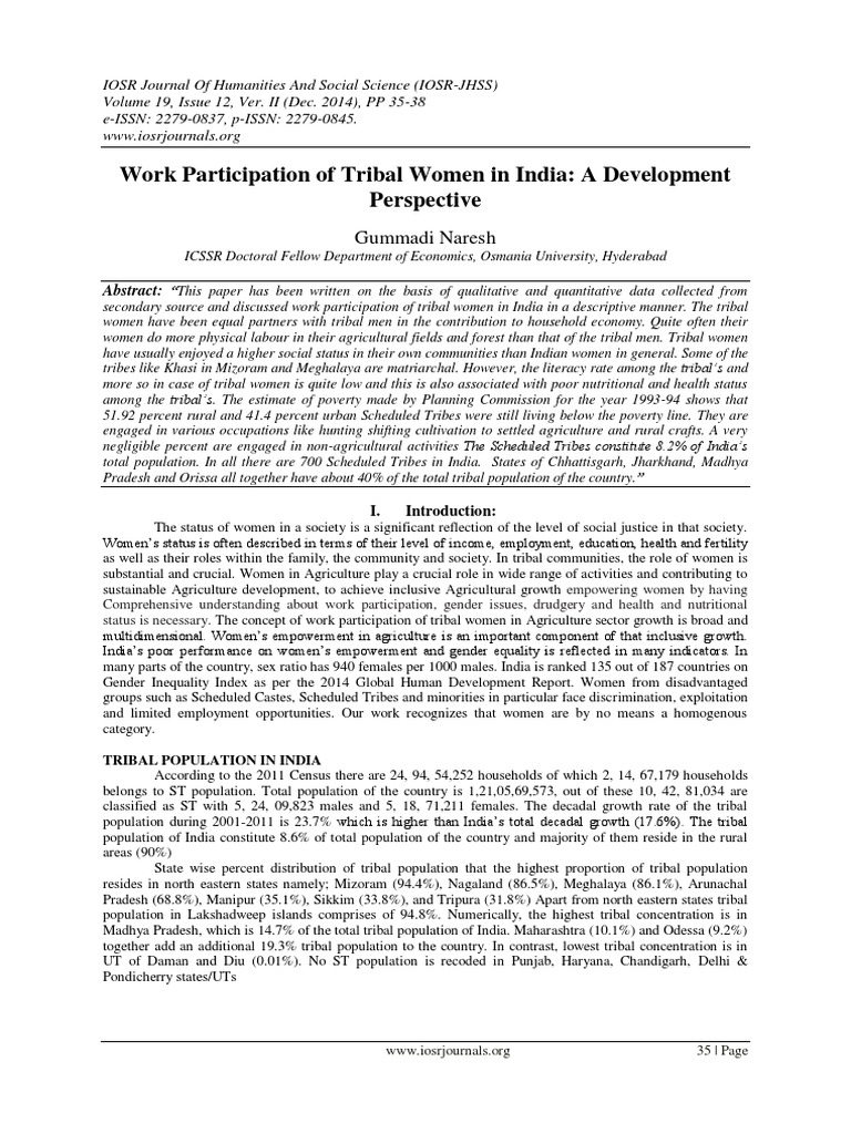 Work Participation of Tribal Women in India: A Development Perspective ...