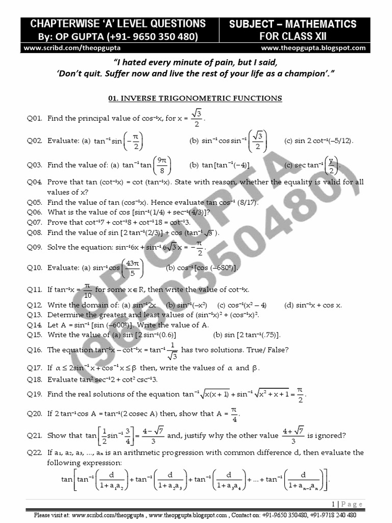 Advanced Level Questions Class-12 | PDF | Matrix (Mathematics) | Line ...
