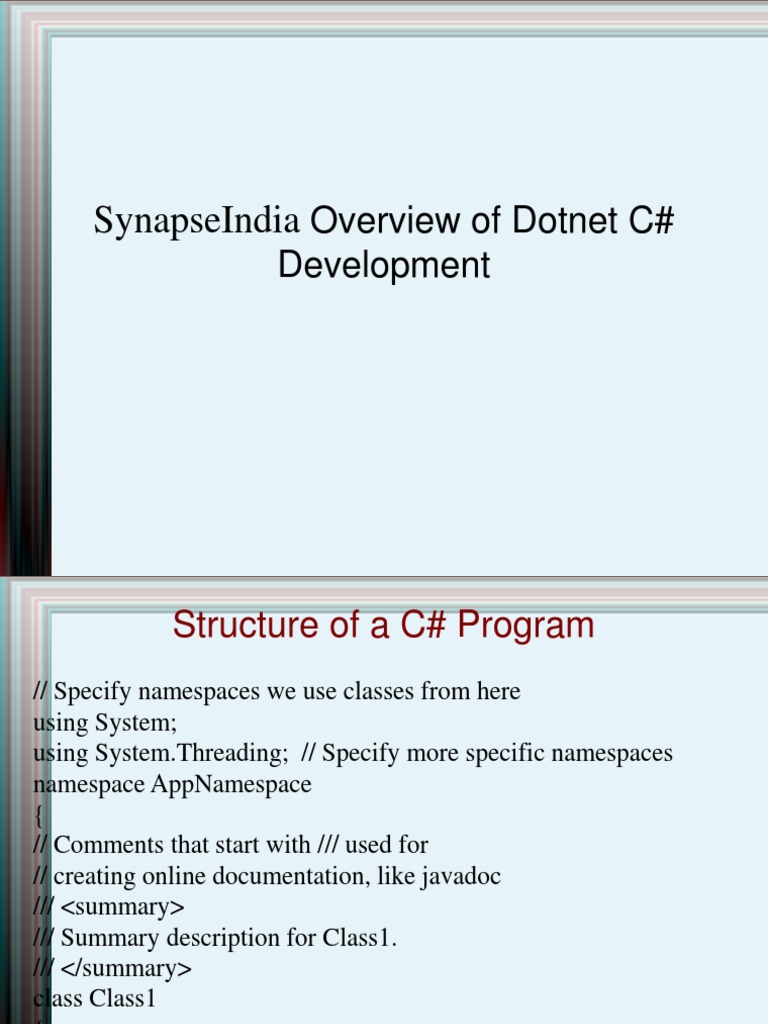 SynapseIndia Overview of Dotnet C# Development | PDF | C Sharp (Programming Language) | Array ...