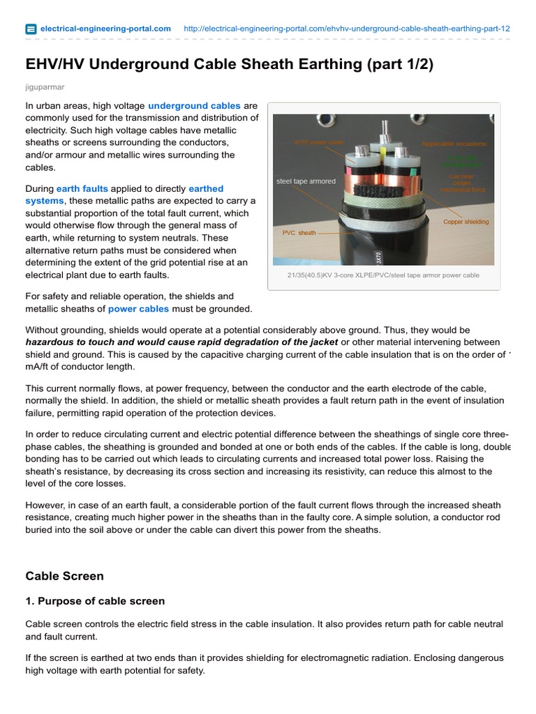 EHV/HV underground cable sheath earthing and bonding methods | PDF ...