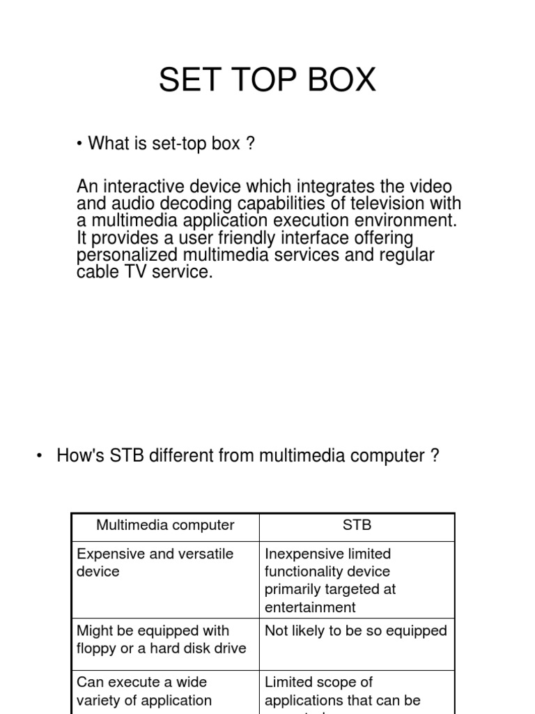 STB | PDF | Set Top Box | Cable Television
