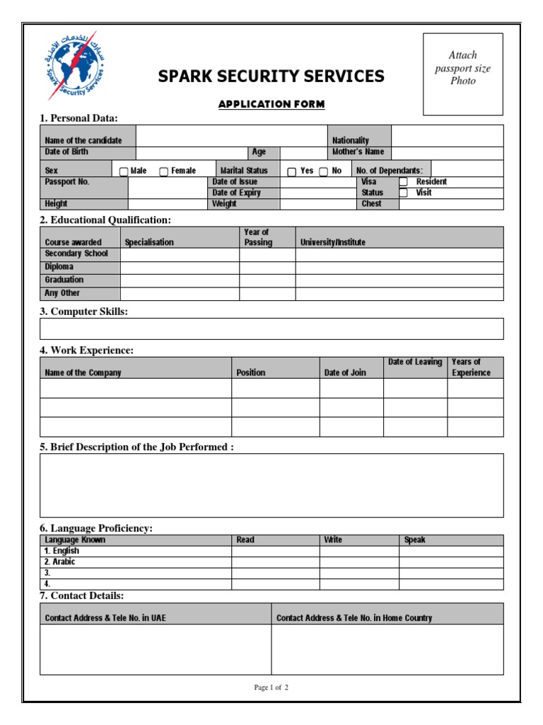 Security Job Application Form | PDF | Passport | Government And Personhood