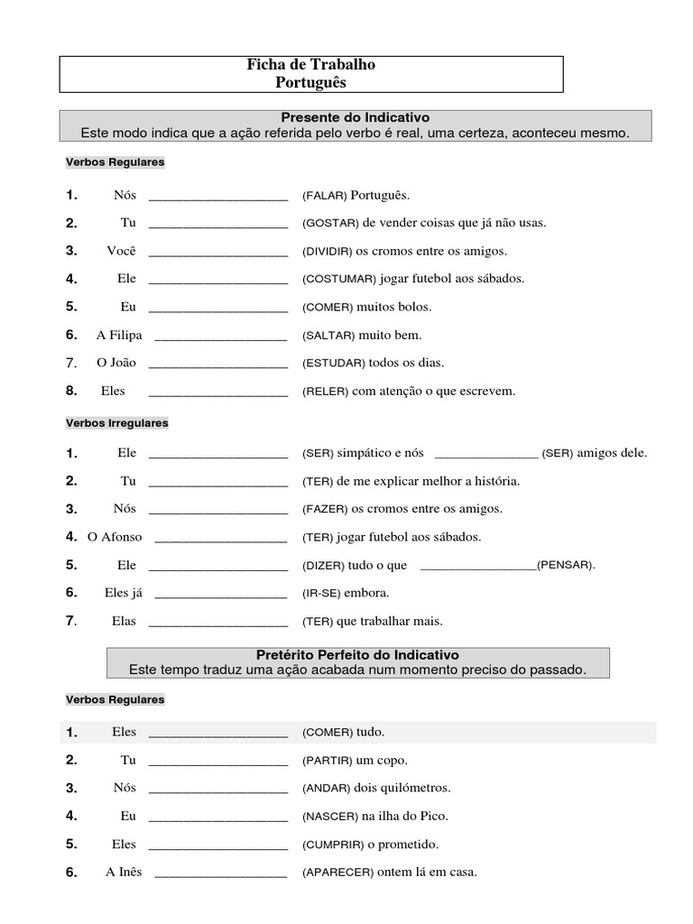Conjugação de Verbos em Português | PDF | Artes Linguísticas e Disciplina