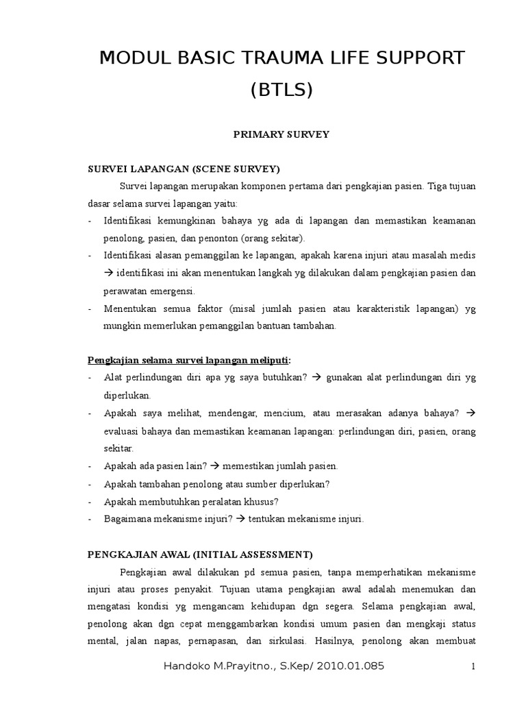 Basic Trauma Life Support Primary Survey | PDF