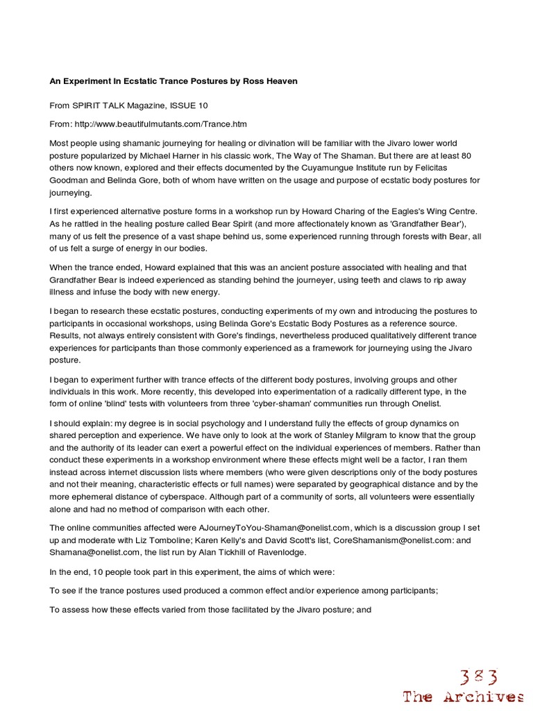 An Experiment in Ecstatic Trance Postures by Ross Heaven | PDF | Trance ...