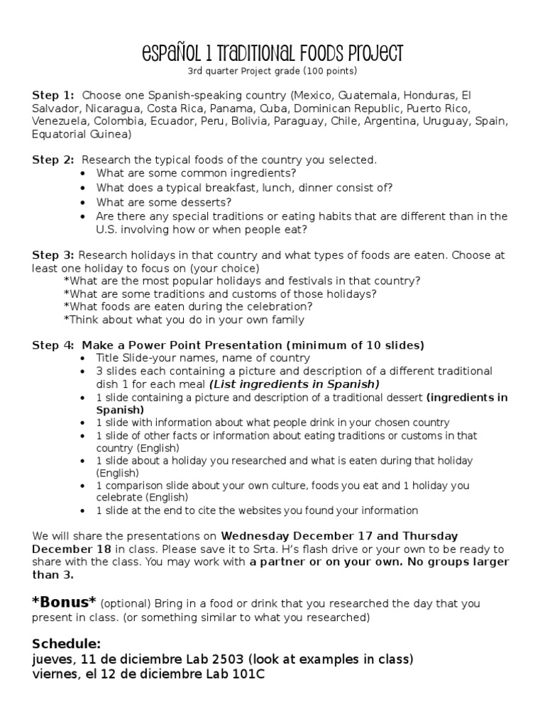 Traditional Foods Project 8-3 and 8-4 | PDF | Language Arts ...