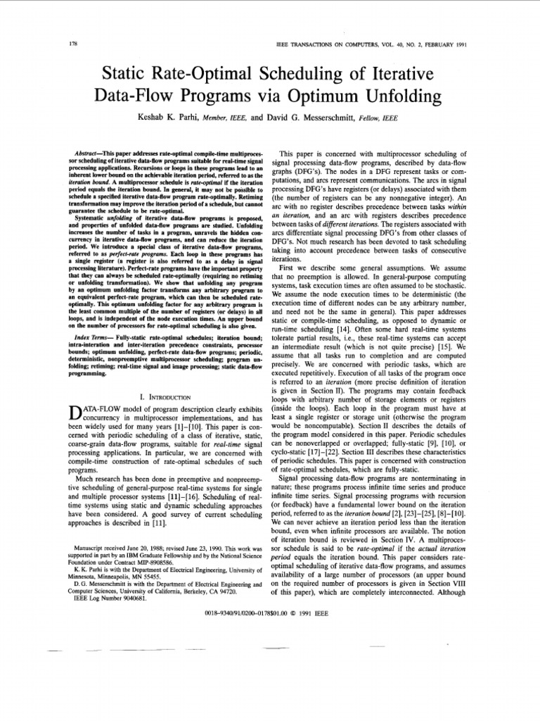 Static Rate Optimal Scheduling Of Iterative Data Flow Programs Via Optimum Unfolding Pdf 