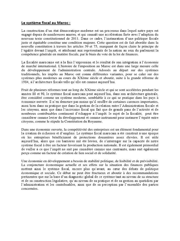 Le Système Fiscal Au Maroc | PDF | Taxe sur la valeur ajoutée | Impôts