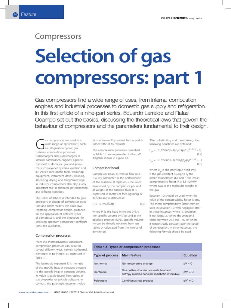Selection of Gas Compressors - Part 1 | PDF