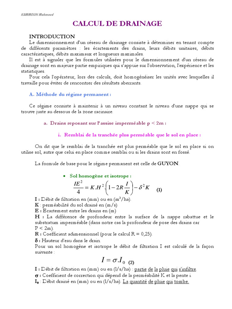 Calcul de Drainage | PDF | Perméabilité (fluide) | Mécanique du solide