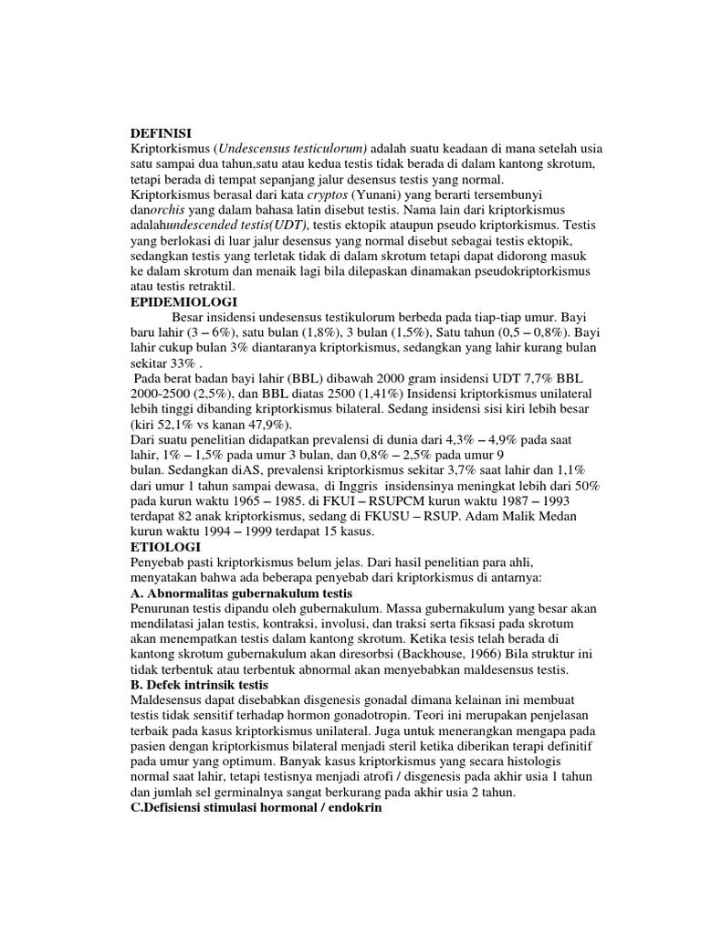 Kriptorkismus: Definisi dan Epidemiologi | PDF