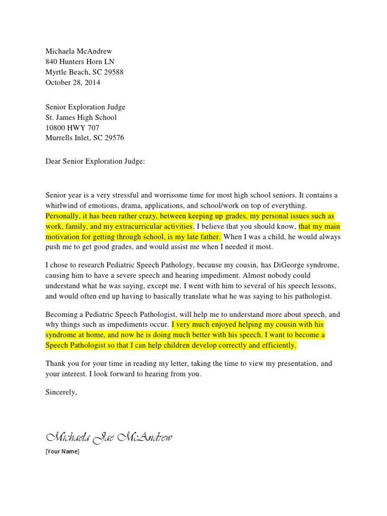 Michaela McAndrew's Speech Pathology Letter | PDF | Lifestyle