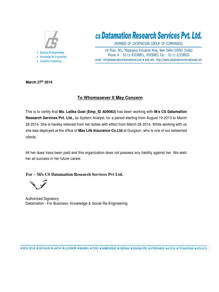 Experience Letter For Latika Goel | PDF | Career & Growth | Business