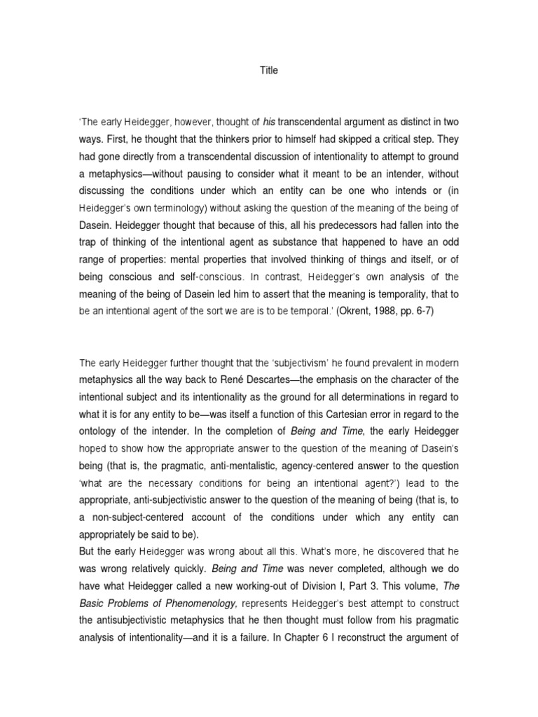 The Early Heidegger | PDF | Being And Time | Martin Heidegger