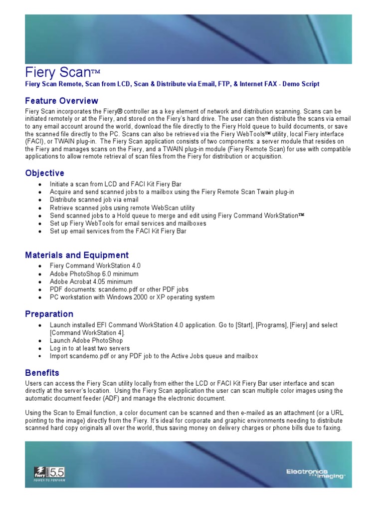 Fiery Scan: Feature Overview | PDF | File Transfer Protocol | Image Scanner