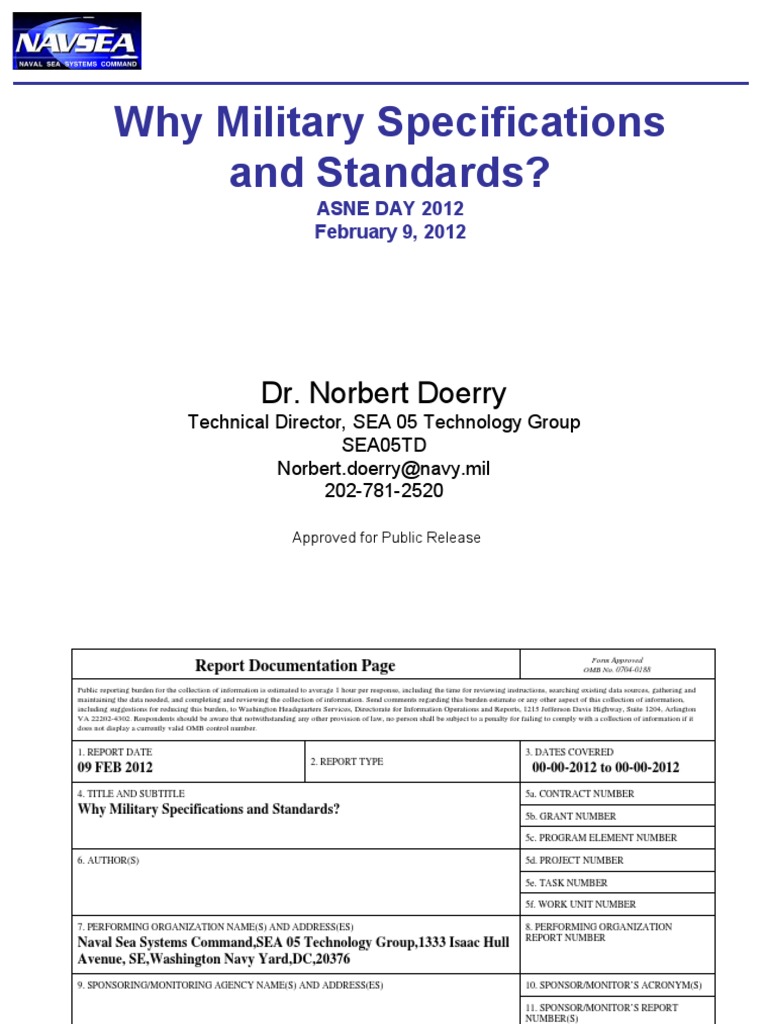 Why Military Specifications and Standards?: Dr. Norbert Doerry | PDF | Specification (Technical ...