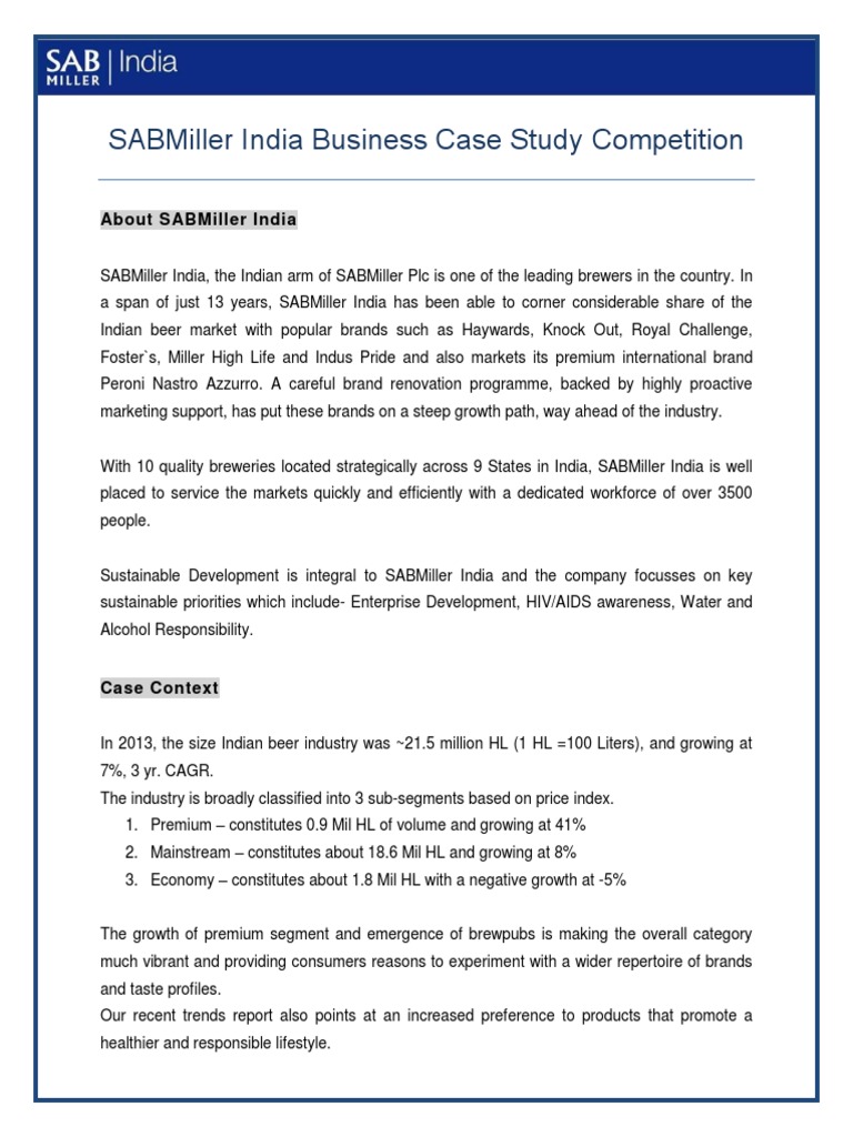 SABMiller India Business Case Study Competition | PDF | Microbrewery | Beer