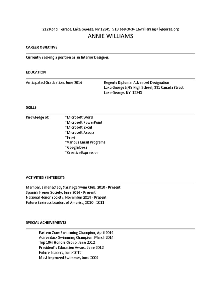 Interior Designer Resume - Annie Williams | PDF