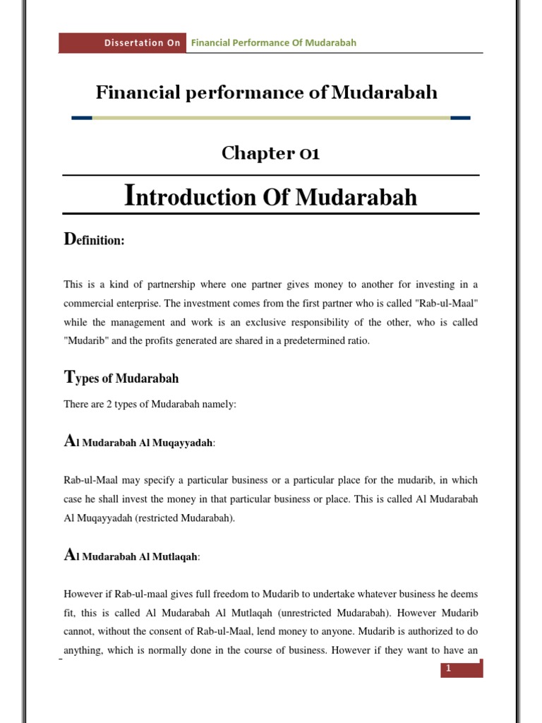 Project On Mudarabah | PDF | Islamic Banking And Finance | Financial ...