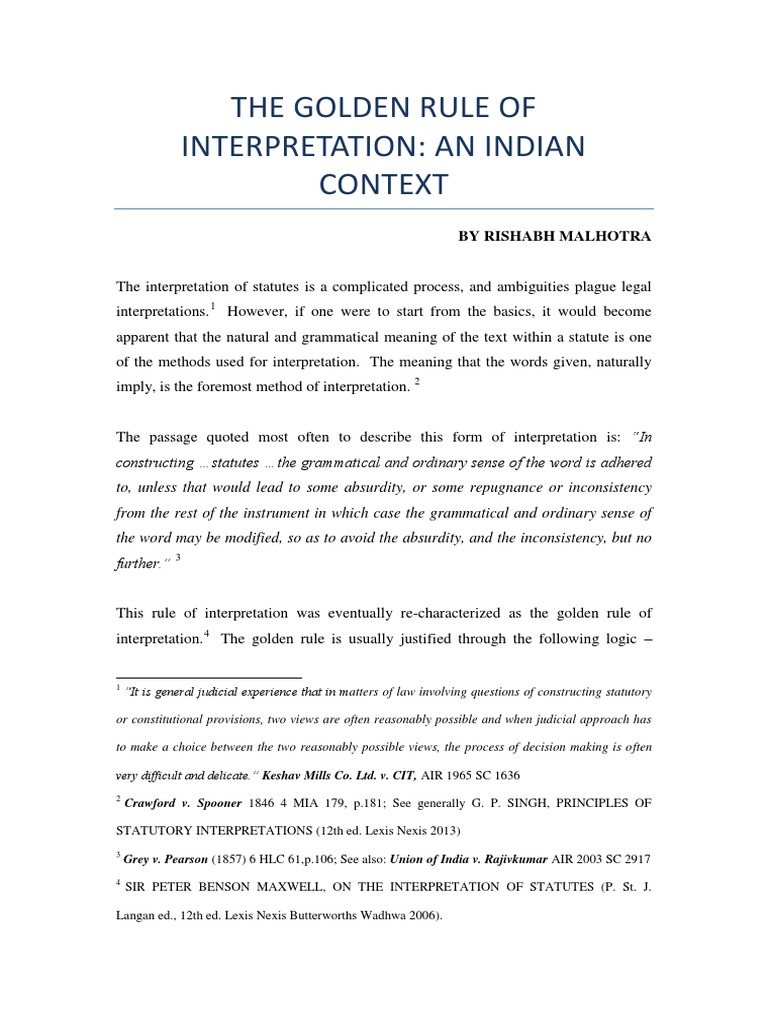 The Golden Rule of Interpretation | Plain Meaning Rule | Statutory ...