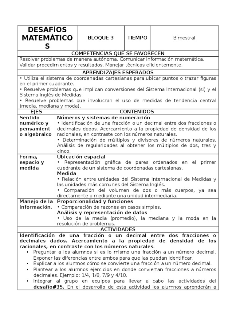 6to Grado - Bloque 3 - Desafíos Matemáticos | PDF | Fracción ...