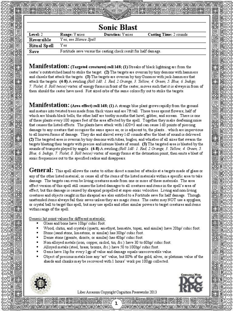 Sonic Blast Spell | PDF | Metals | Crystalline Solids