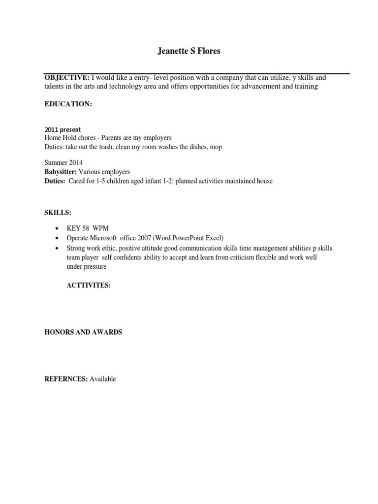 Entry-Level Job Application: Jeanette Flores | PDF