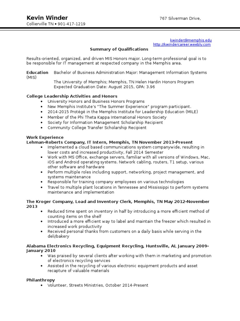 Kevin Winder: MIS Student Profile | PDF | Business