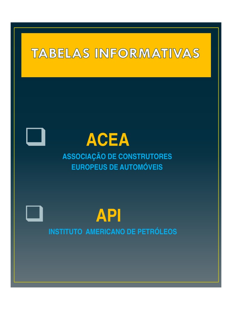 Tabla de Clasificaciones API-ACEA | PDF | Óleo de motor | Petróleo