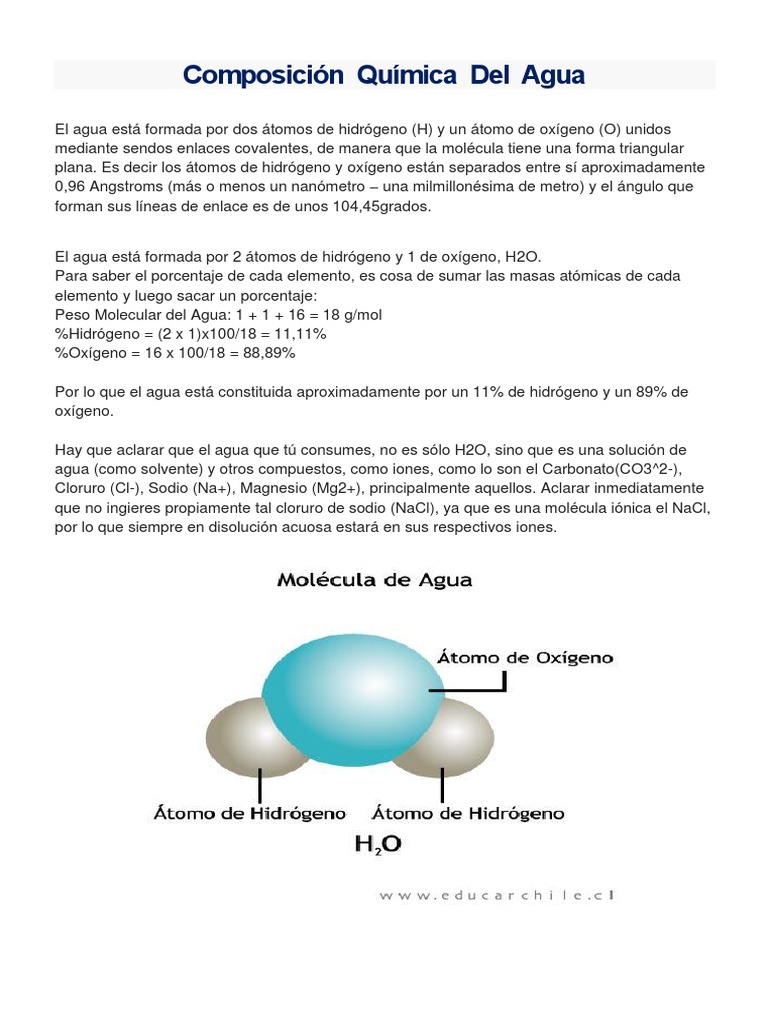 Composición Química Del Agua | Propiedades del agua | Enlace químico