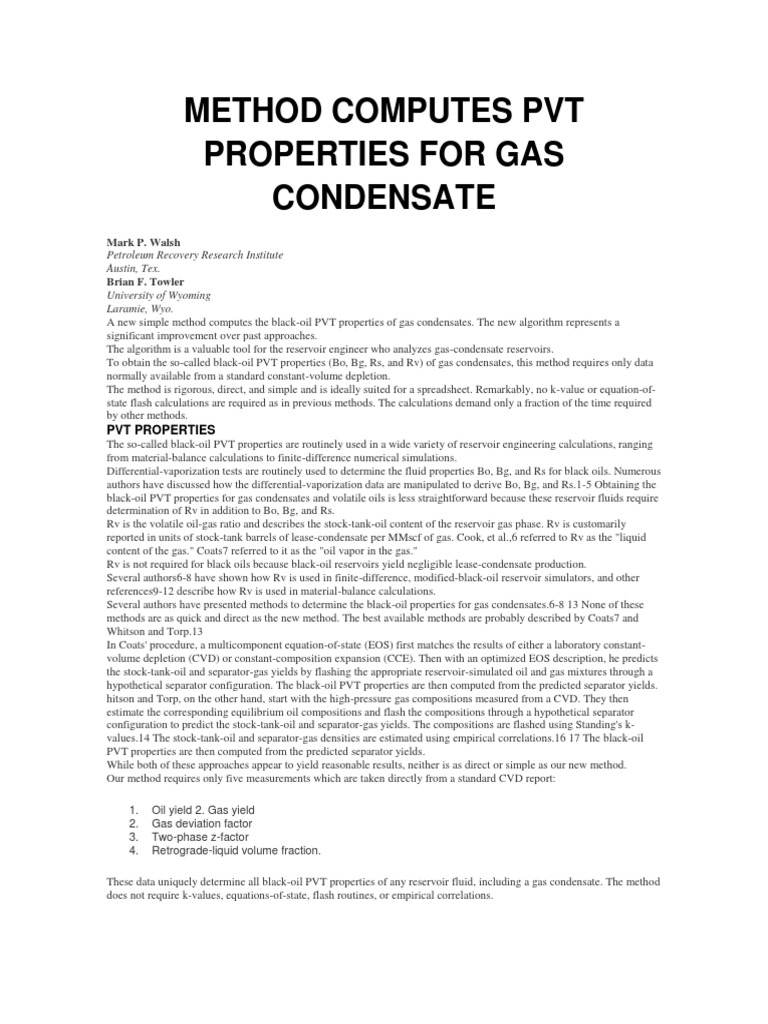 Gas Condensate PVT Properties Method | PDF | Petroleum Reservoir ...