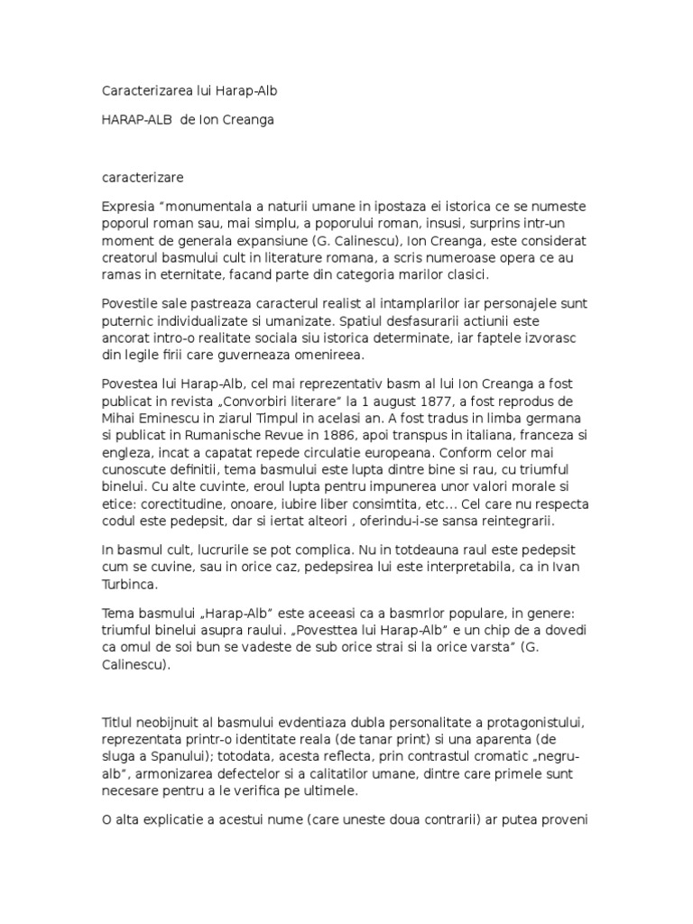 Caracterizarea Lui Harap-Alb | PDF
