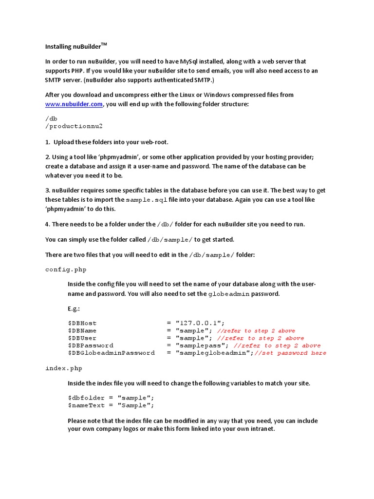 NuBuilder Install | PDF | Password | Databases