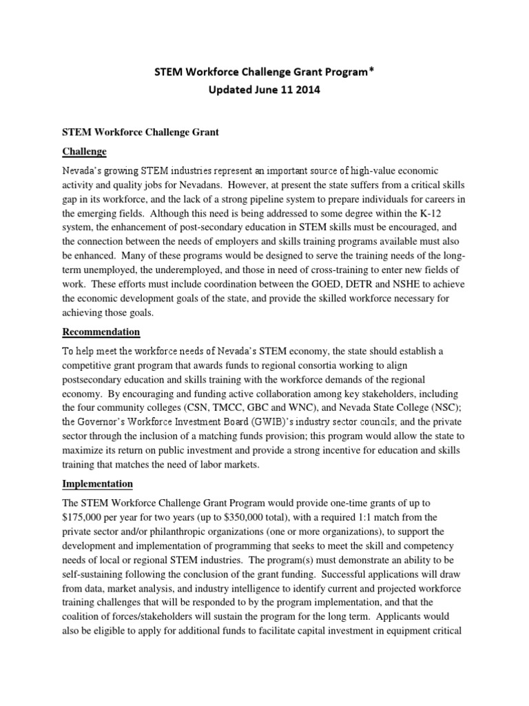 STEM Workforce Challenge Grant Program Updated June 11 2014 | PDF ...