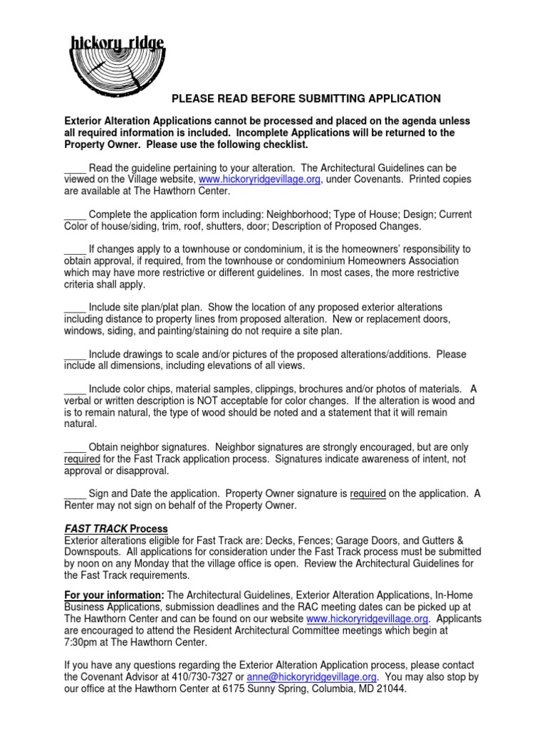 Hickory Ridge Application (HOA) | PDF | Condominium | Covenant (Law)