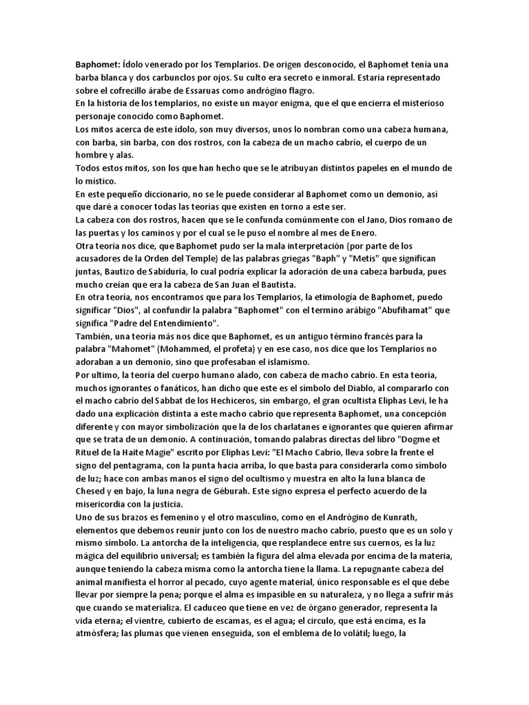 Baphomet: Simbolismo y Culto Templario | PDF | Caballeros templarios ...