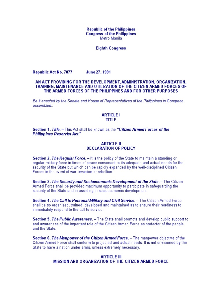 Ra 7077 | Download Free PDF | Reserve Officers' Training Corps | United ...