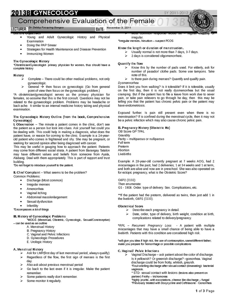 Gynecology - Comprehensive Examination of the Female Checked ...