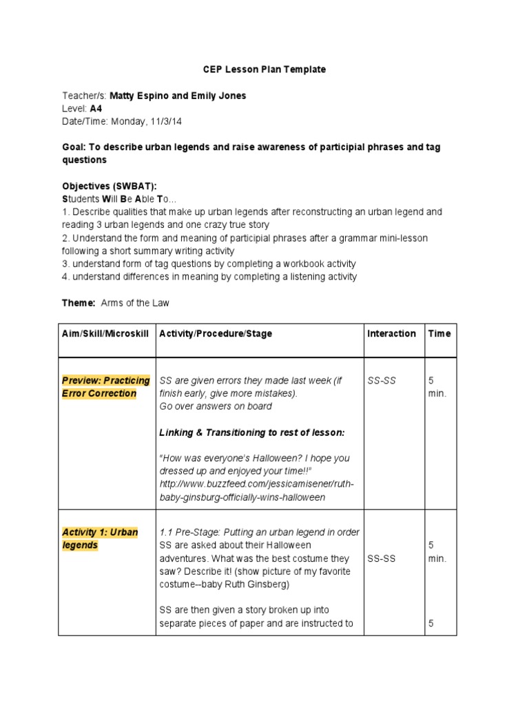 Exploring Urban Legends in Class | PDF | Question | Lesson Plan