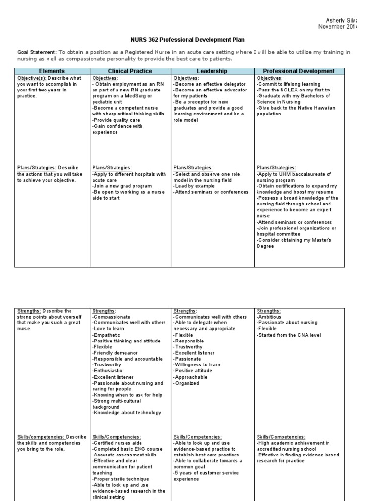 Professional Development Plan For Nurses