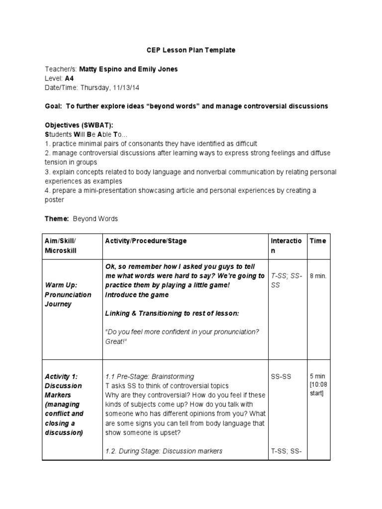 Lesson Plan 11-13-14 Controversial Discussions and Personalized Writing ...