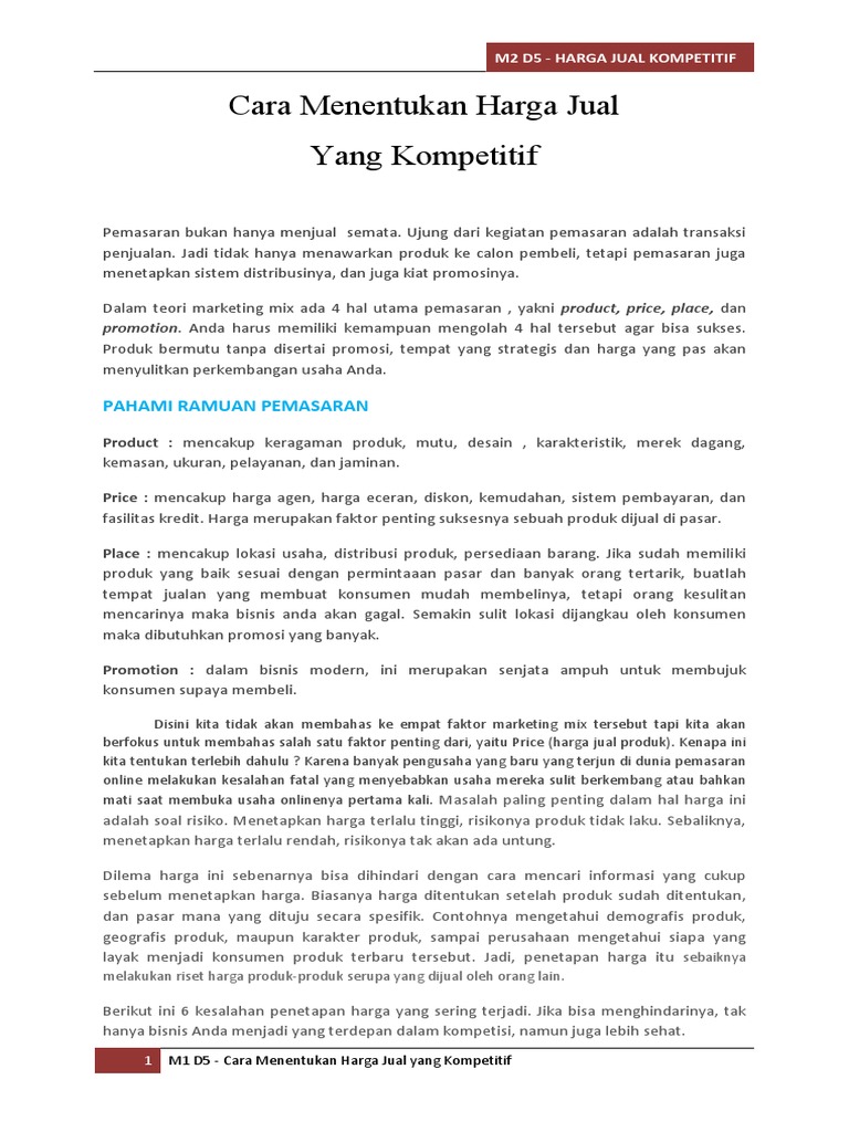 10 - Cara Menentukan Harga Jual Yang Kompetitif | PDF | Bisnis