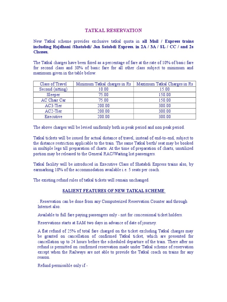 Tatkal Reservation | Identity Document | Ticket (Admission)