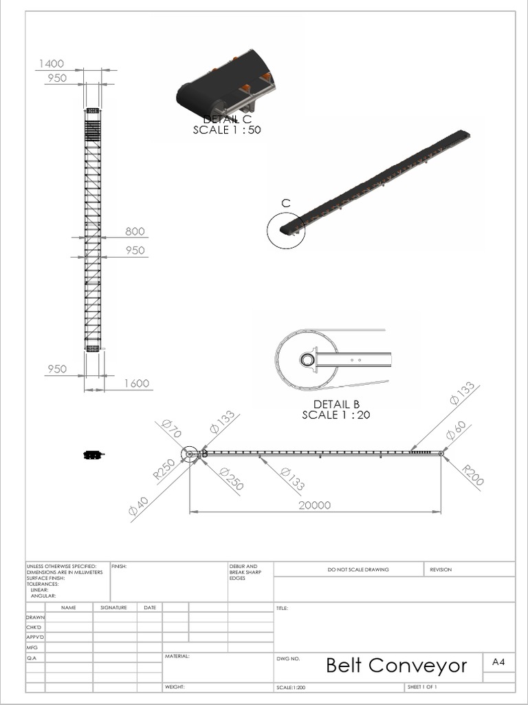 Design Drawing for a Belt Conveyor System with Dimensioned Components ...