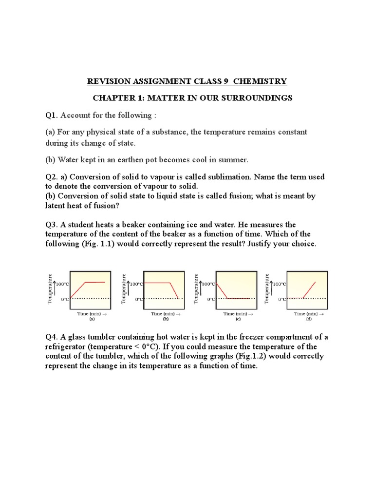 CHEMISTRY Chapter 1 Assignment Class 9 CBSE | PDF | Gases | Liquids