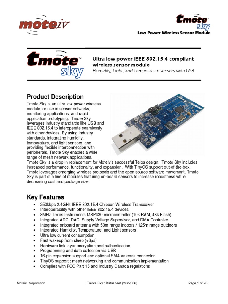 Tmote Sky Datasheet | PDF | Microcontroller | Flash Memory