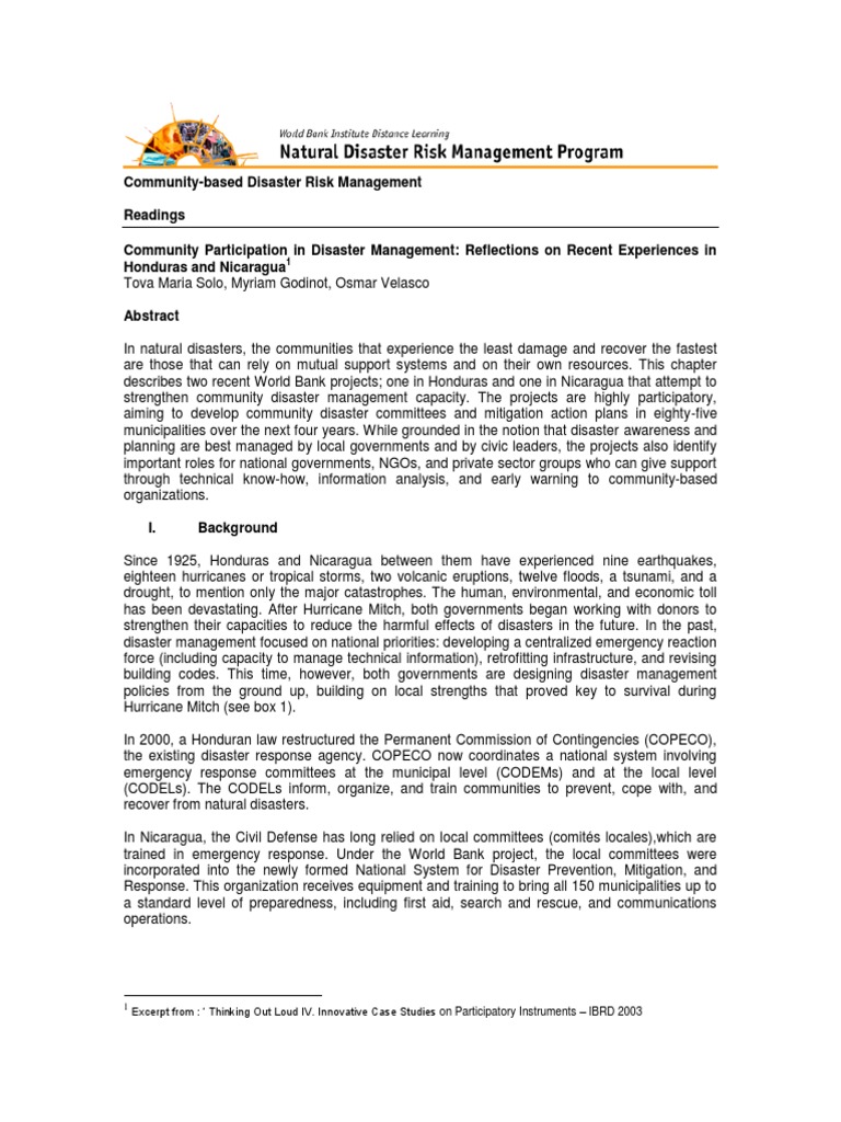 Community Participation in Disaster Management | PDF | Emergency ...